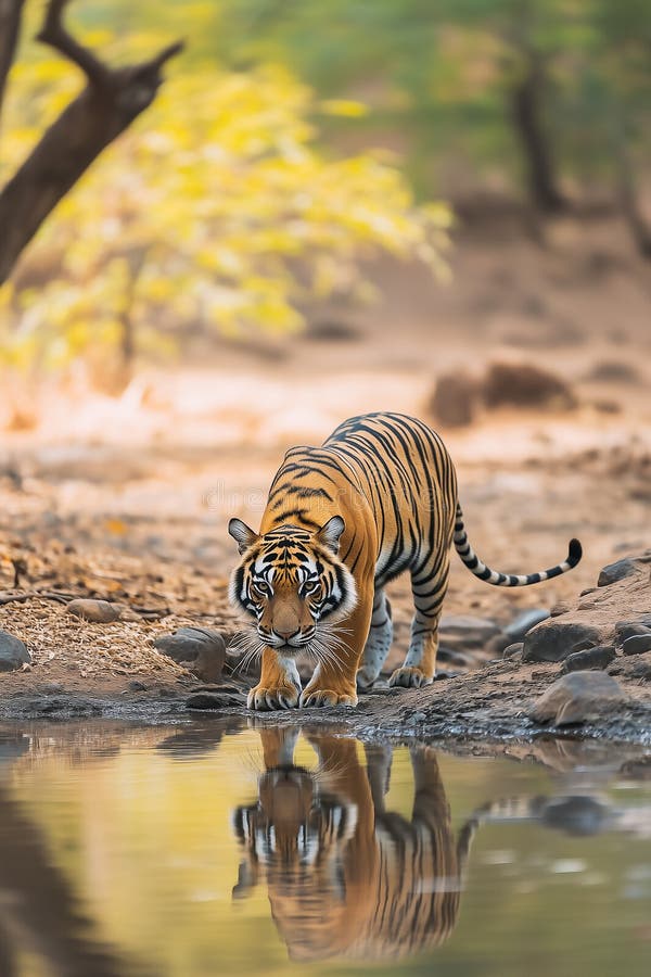 Tiger Standing by Pool of Water in a Nature Reserve. Stock Photo ...