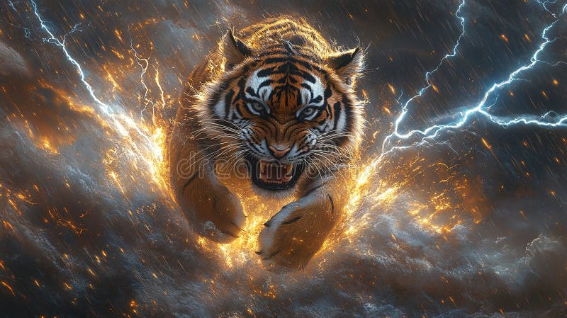 Tiger in a Storm. Generative AI. Stock Illustration - Illustration of ...