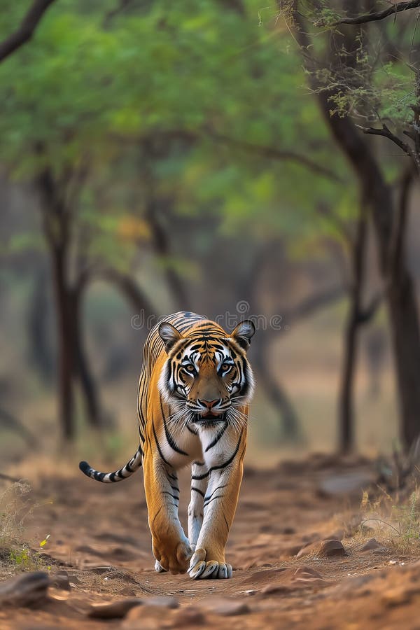 Tiger Strolling on Dirt Track in Nature Reserve. Stock Photo - Image of ...