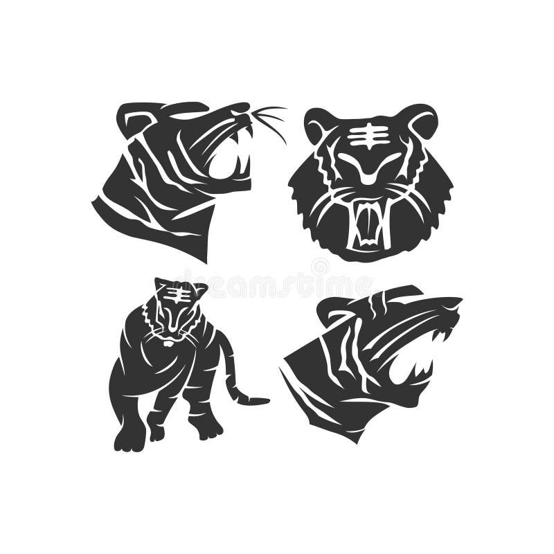 Tiger Strong Animal Mascot Illustration Template Set Stock Vector ...