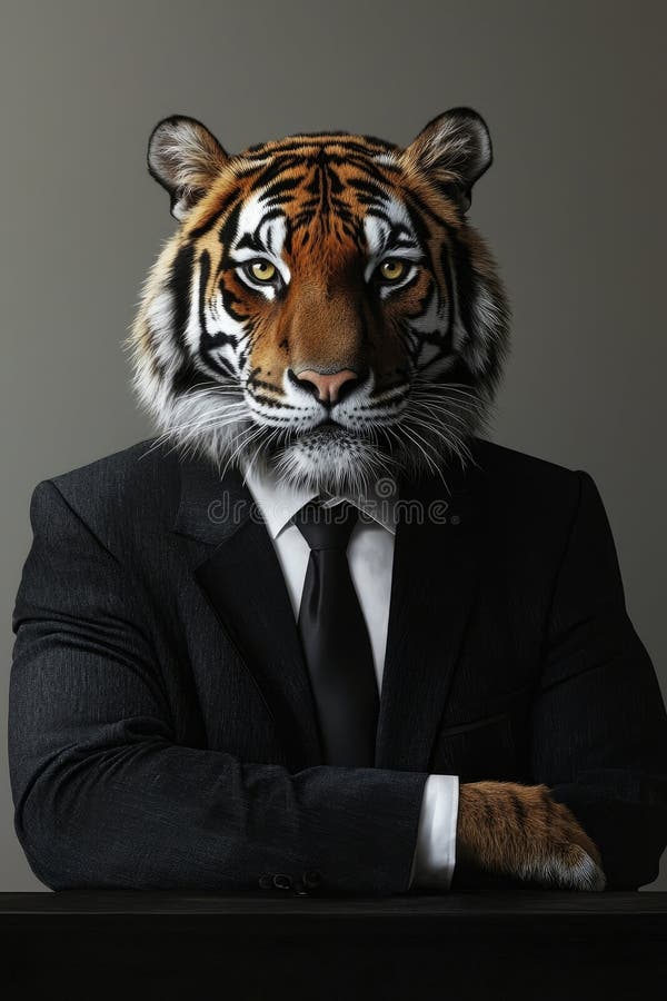 A Tiger in a Suit in the Office. Selective Focus Stock Illustration ...