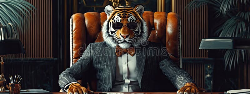 A Tiger in a Suit in the Office. Selective Focus Stock Illustration ...