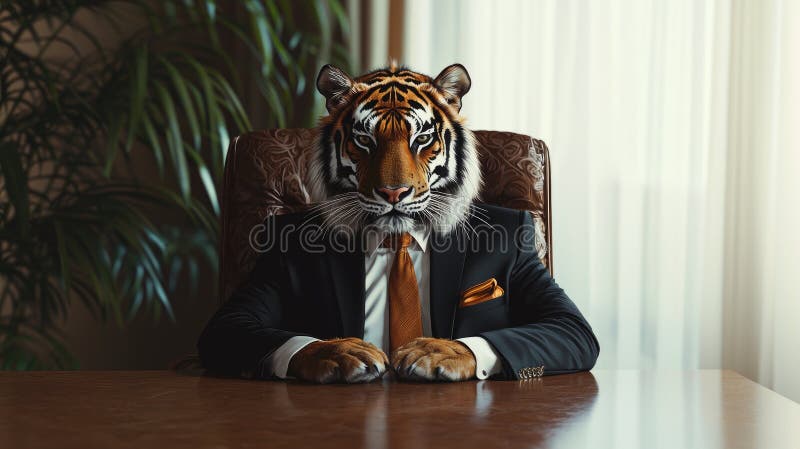 A Tiger in a Suit in the Office. Selective Focus Stock Illustration ...