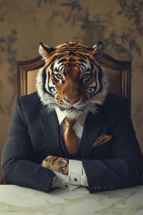 A Tiger in a Suit in the Office. Selective Focus Stock Illustration ...