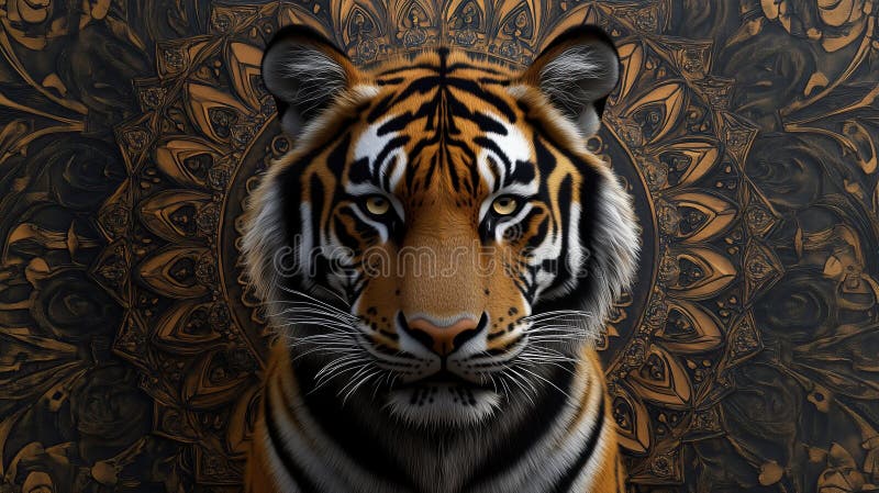 Tiger Superimposed on Intricate Mandala Pattern Stock Photo - Image of ...