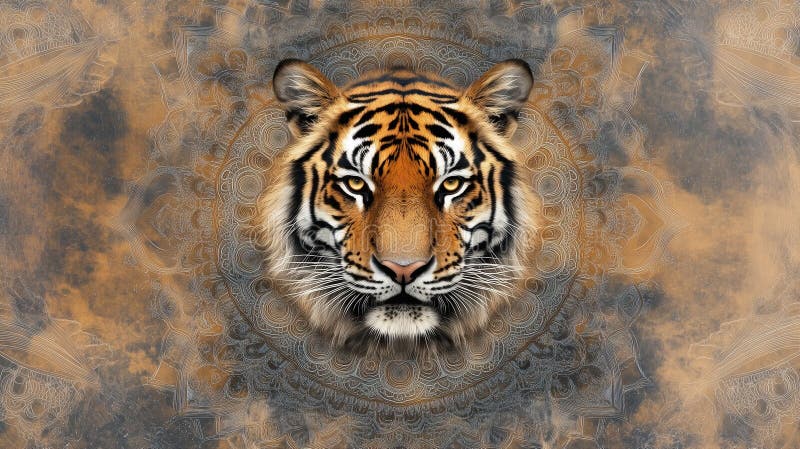 Tiger Superimposed on Intricate Mandala Pattern Stock Image - Image of ...