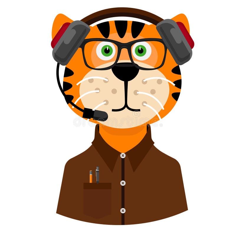 Tiger is a Support Service Specialist. Funny Vector Illustration in ...