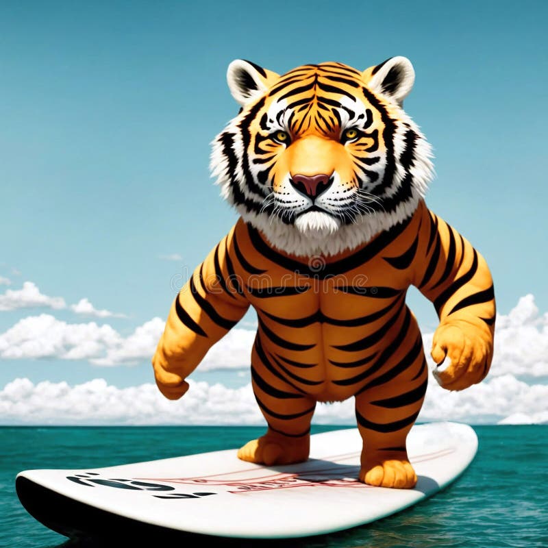 Tiger on a Surfboard Created with Generative AI Stock Illustration ...