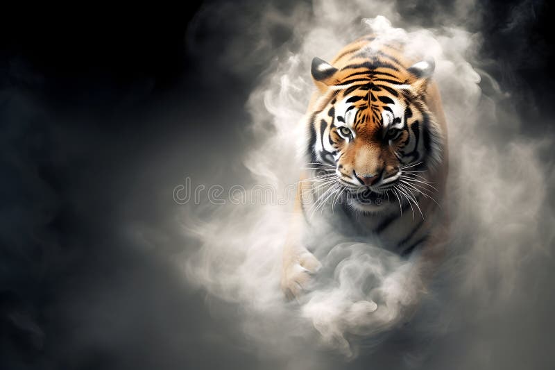 Tiger Surround with Swirl Smoke. Dynamic Composition and Dramatic ...