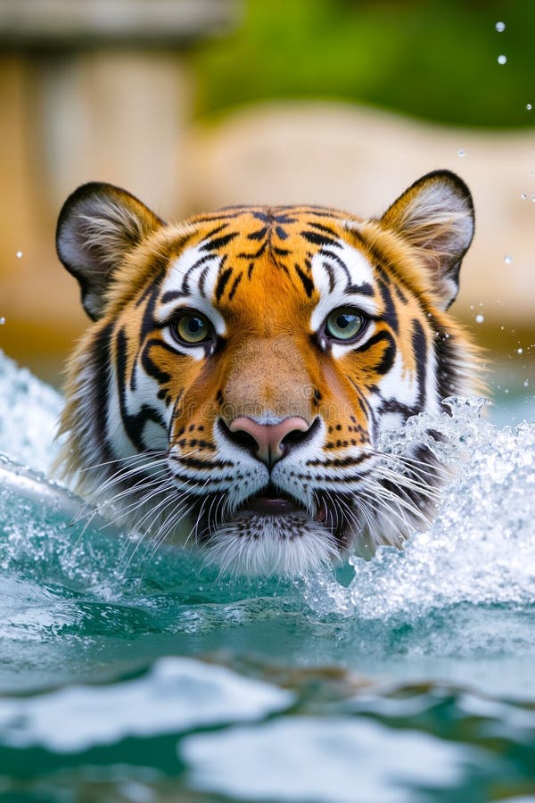 A Tiger Swimming in a Pool of Water Stock Image - Image of eyes ...