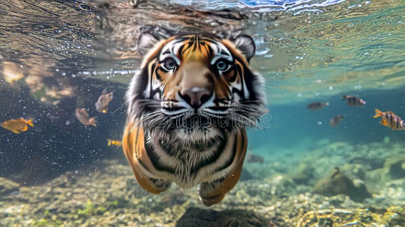 Tiger Swimming Underwater, Aquatic Park Stock Image - Image of swimming ...