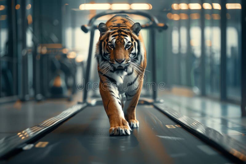 A Tiger on a Treadmill in the Gym Stock Illustration - Illustration of ...