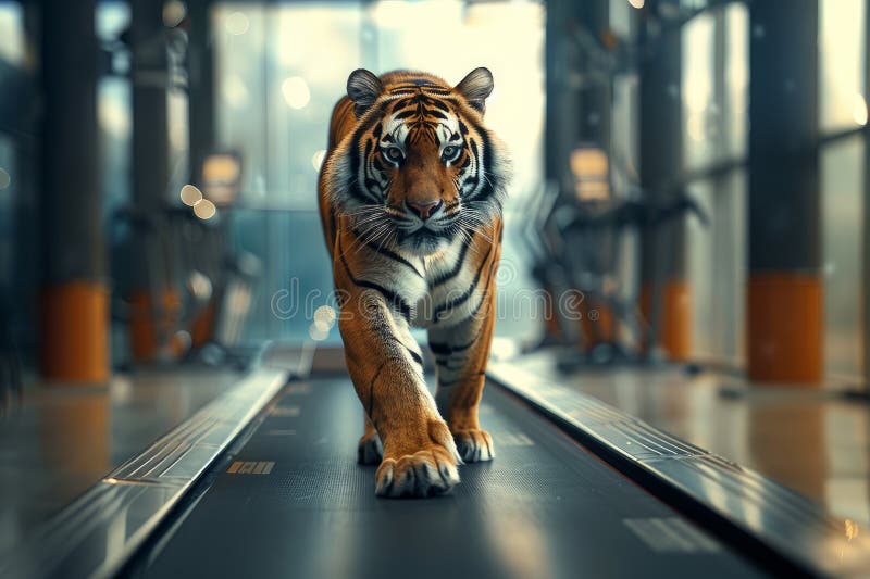 A Tiger on a Treadmill in the Gym Stock Image - Image of humanized ...