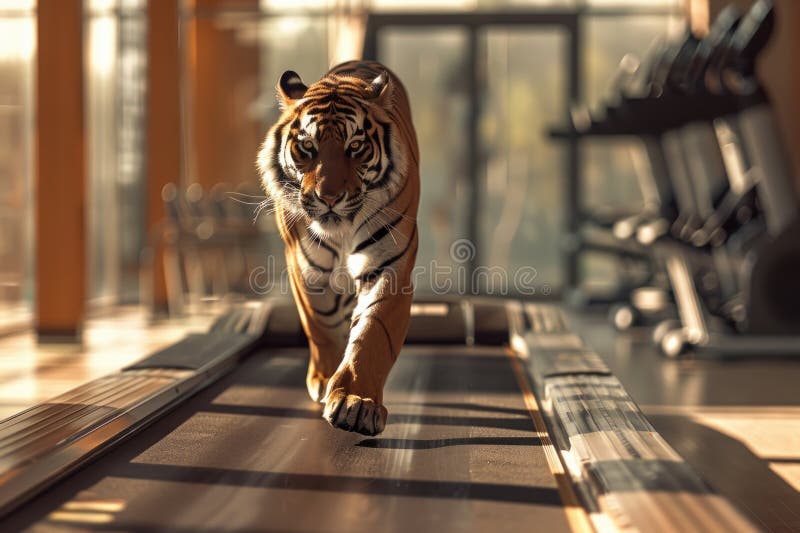 A Tiger on a Treadmill in the Gym Stock Photo - Image of action, indoor ...