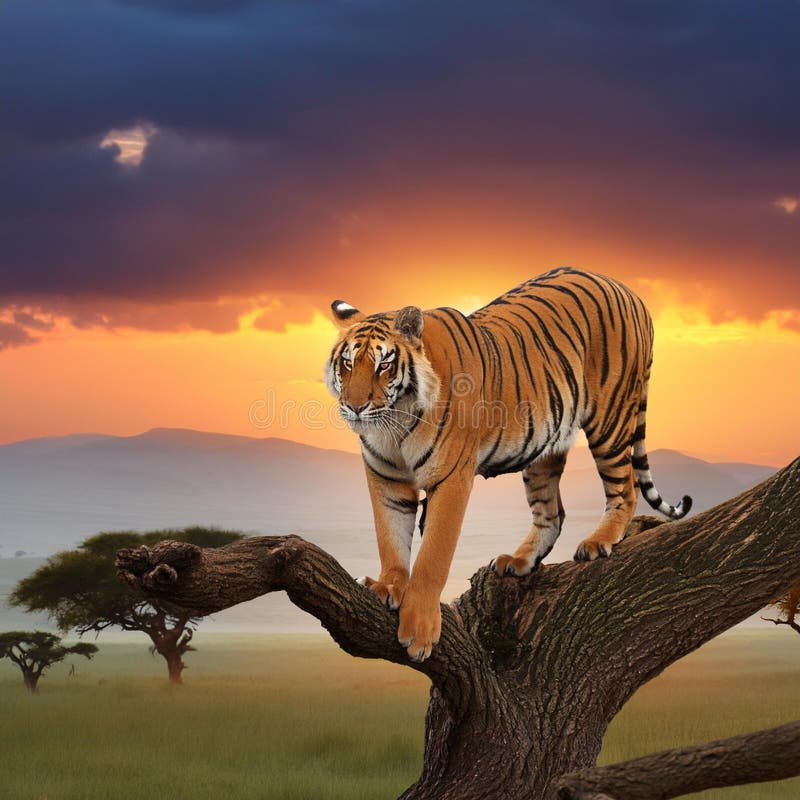 Tiger on a Tree, AI Generated Stock Illustration - Illustration of ...