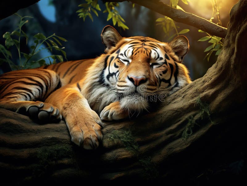 Tiger in tree stock illustration. Illustration of game - 293681309