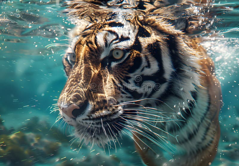 A tiger underwater stock photo. Image of anger, angry - 321823268
