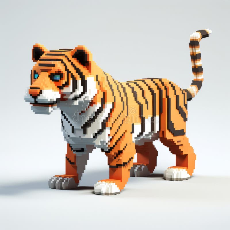 Pixel Tiger: a Vibrant Vray Style Animal with Realistic Detailing Stock ...