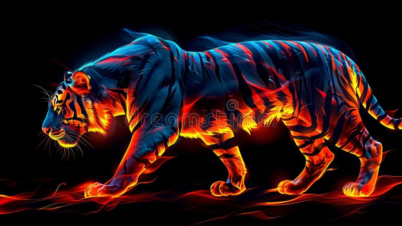 A Tiger is Walking through the Flames, a Magical Creature Made of Fire ...