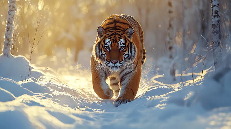 Tiger Walking through Snowy Forest Environment Stock Illustration ...