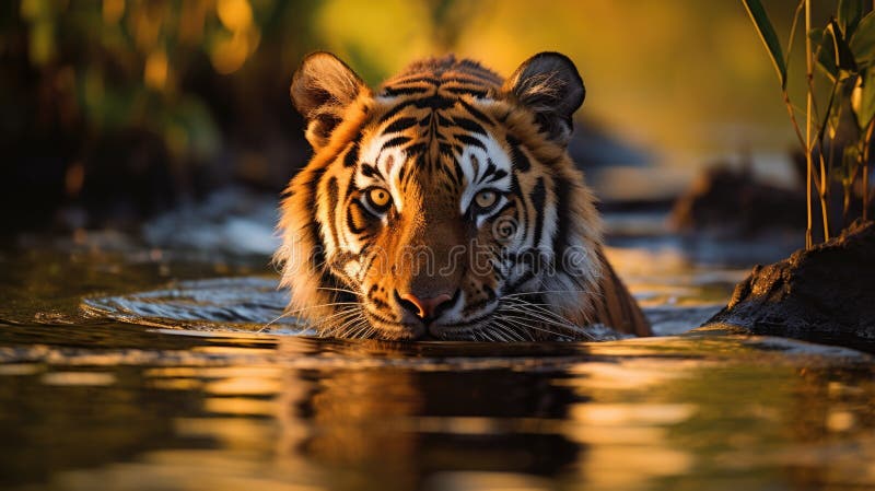 A Tiger is Walking through the Water, AI Stock Illustration ...