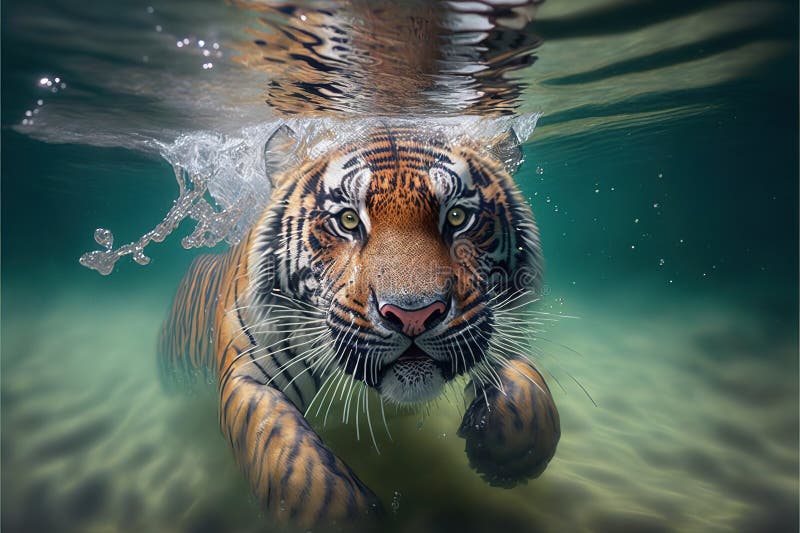 Tiger in Water. Generative AI Stock Illustration - Illustration of ...