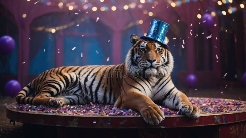 Majestic Bengal Tiger in a Top Hat, Celebratory Confetti Stock ...
