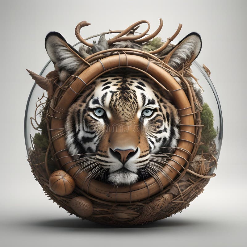 Tiger in a Wicker Basket. Conceptual Image Stock Illustration ...