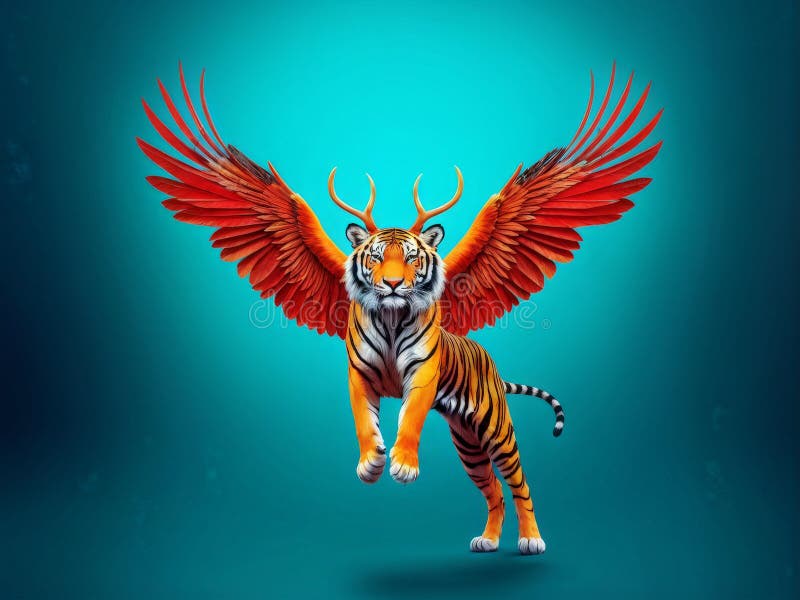 Tiger with a wings. stock illustration. Illustration of design - 378087881