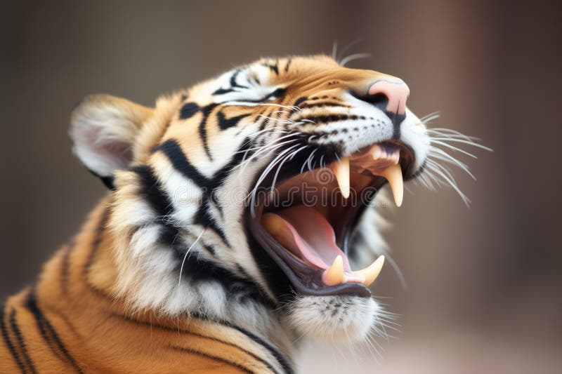 Tiger Yawning, Showcasing Sharp Teeth Stock Image - Image of predator ...