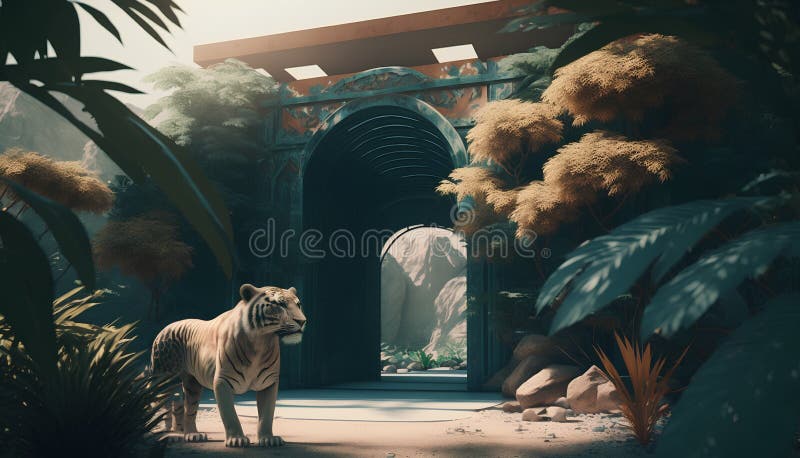 Tiger in the Zoo. 3d Render. Toned Stock Illustration - Illustration of ...