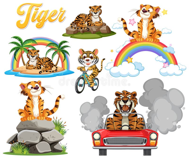 Tigers Enjoying Various Fun Activities Stock Vector - Illustration of ...