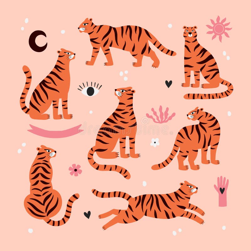 Tigers set stock vector. Illustration of mammal, boho - 332087155