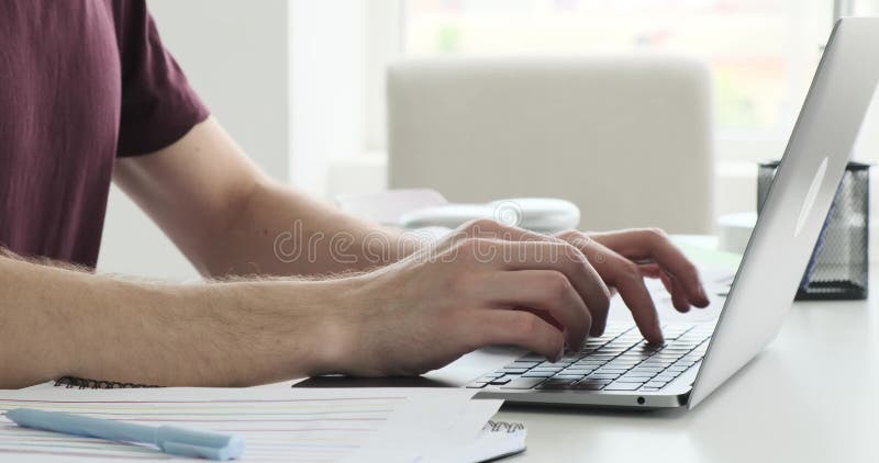 Close-up of Man Hands Typing on Laptop Stock Video - Video of documents ...