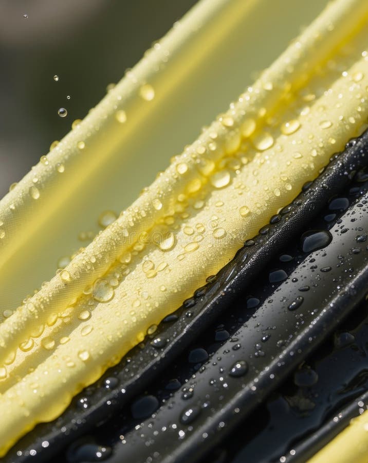 A Tight Shot of Black and Yellow Material with Water Droplets on Its ...
