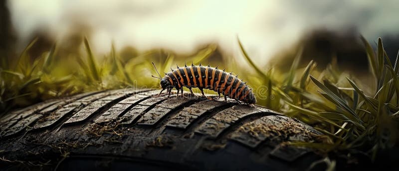 A Tight Shot of a Bug Traversing a Tire, Surrounded by a Field of ...