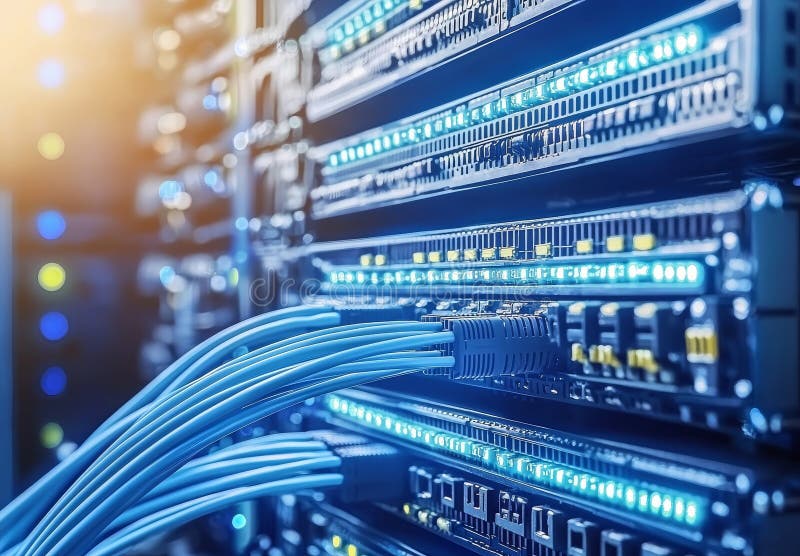 A Tight Shot Capturing Fiber Optics and a Computer Circuit Board. Stock ...