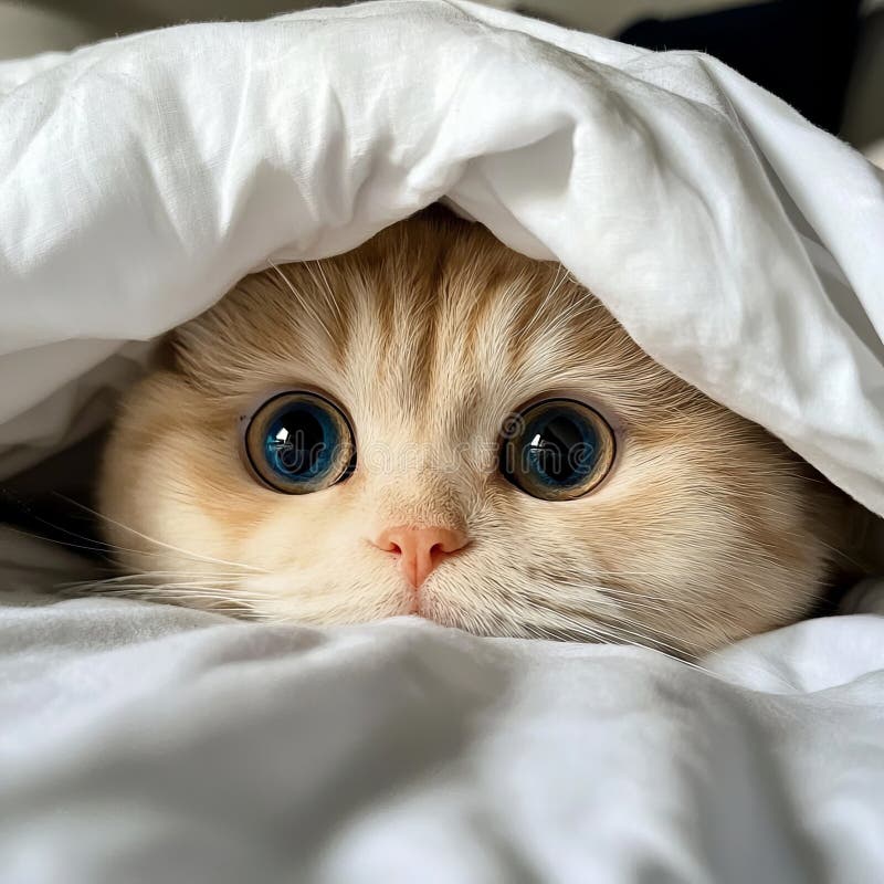A Tight Shot of a Cat Lying in a Bed with a Blanket Draped Over Its ...