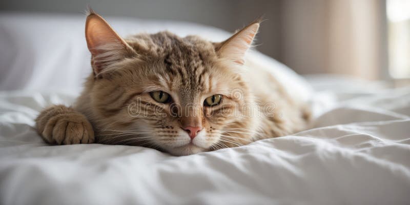 A Tight Shot of a Cat Reclining on Its Back on a Bed, Featuring a White ...