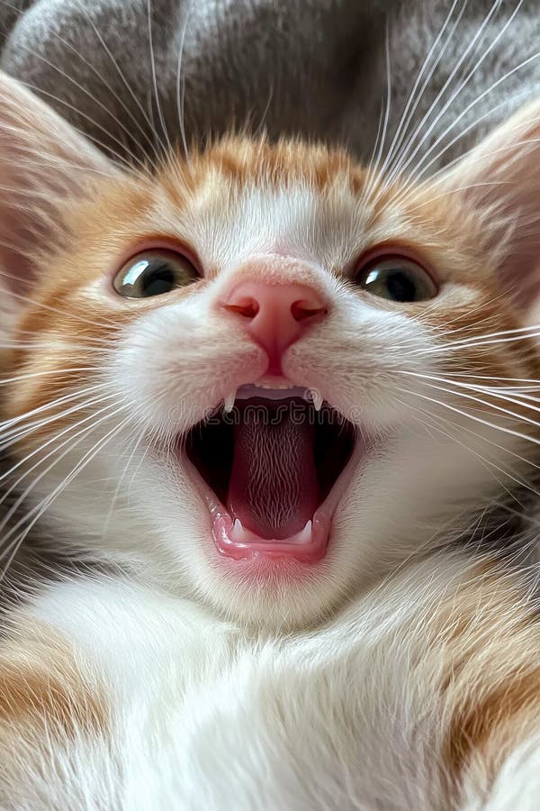 A Tight Shot of a Cat Yawning with Its Mouth Substantially Open Stock ...