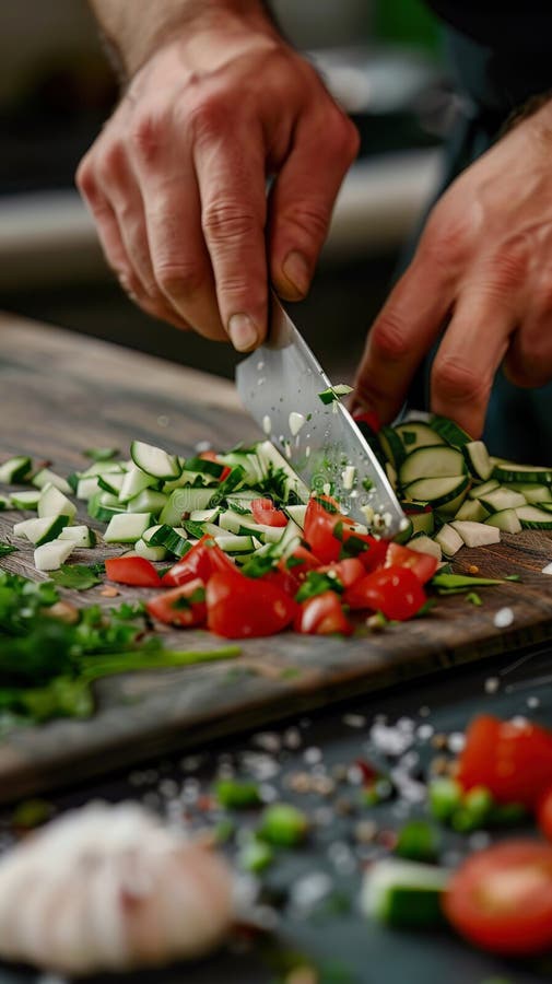 Tight Shot of a Chef Hands Chopping Vegetables Showcasing the Precision ...