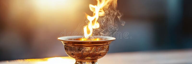 A Tight Shot of a Cup on a Table, Flames Emerging from Its Rim Stock ...