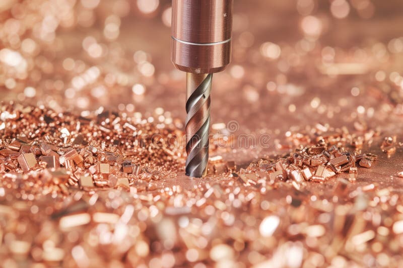 Tight Shot of a Drill Bit Piercing through a Sheet of Copper, Copper ...