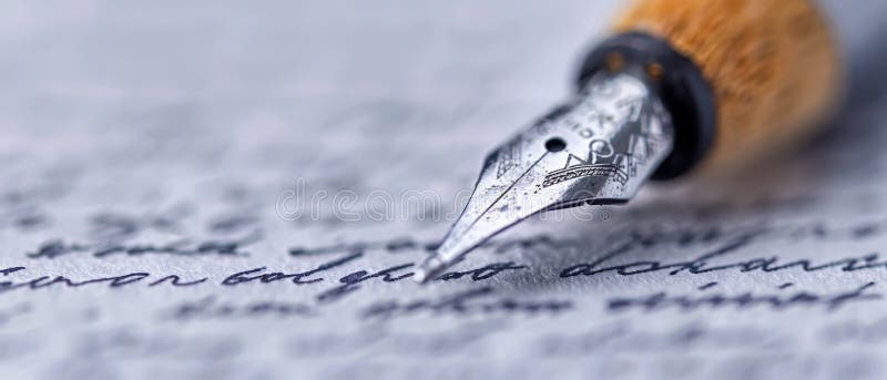 A Tight Shot of a Fountain Pen Atop Written Paper, Inscribed with ...