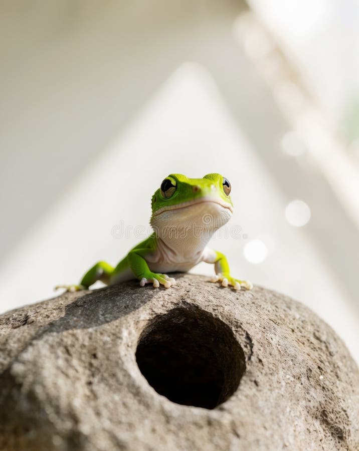 A Tight Shot of a Gecko Perched on a Rock with a Hollow in Its Center ...