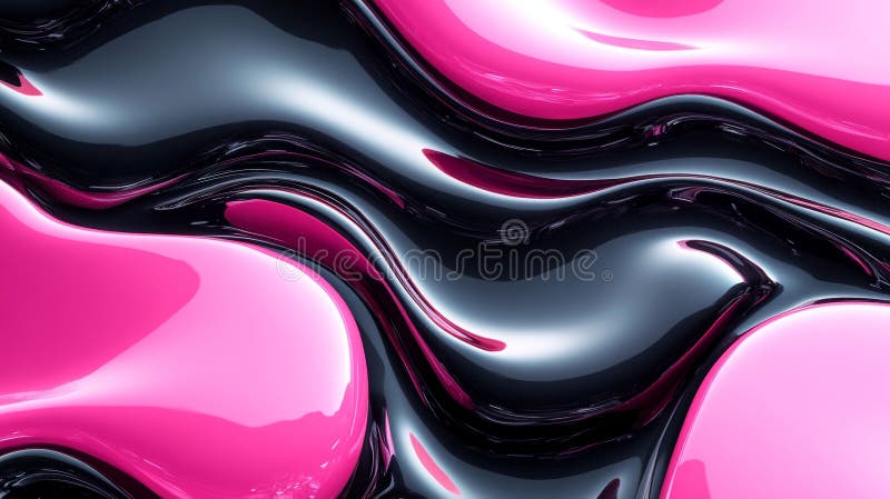 In a Tight Shot, a Glossy Black Substance Flows Over a Reflective Pink ...