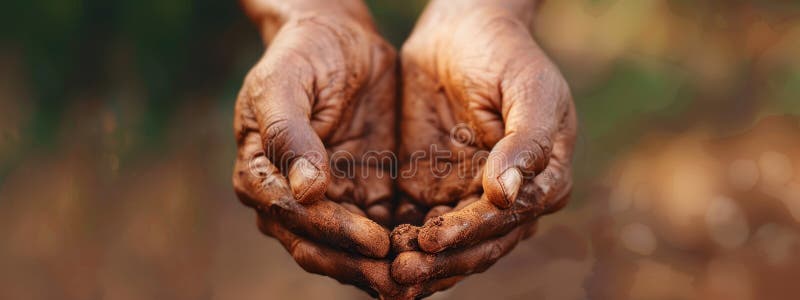 A Tight Shot of Grubby Hands, Bearing Earthy Marks on Their Surfaces ...