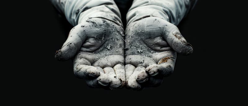 A Tight Shot of Grubby Hands Smeared with White Paint and Soil Stock ...