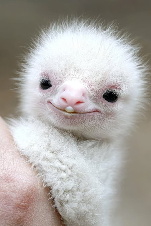 A Tight Shot of a Hand Cradling a Tiny White Creature, Its Round Face Beaming with Joy Stock ...