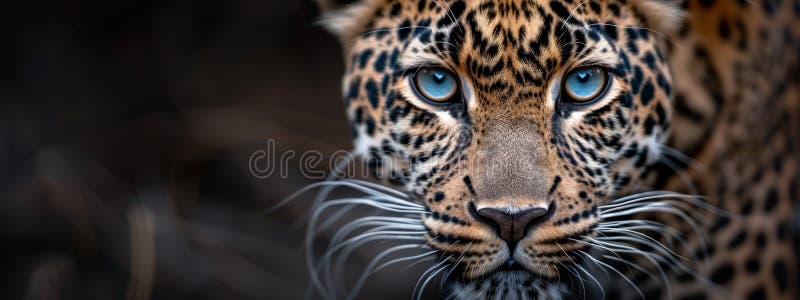 A Tight Shot of a Leopard S Face Displays Its Blue Eyes Stock Image ...